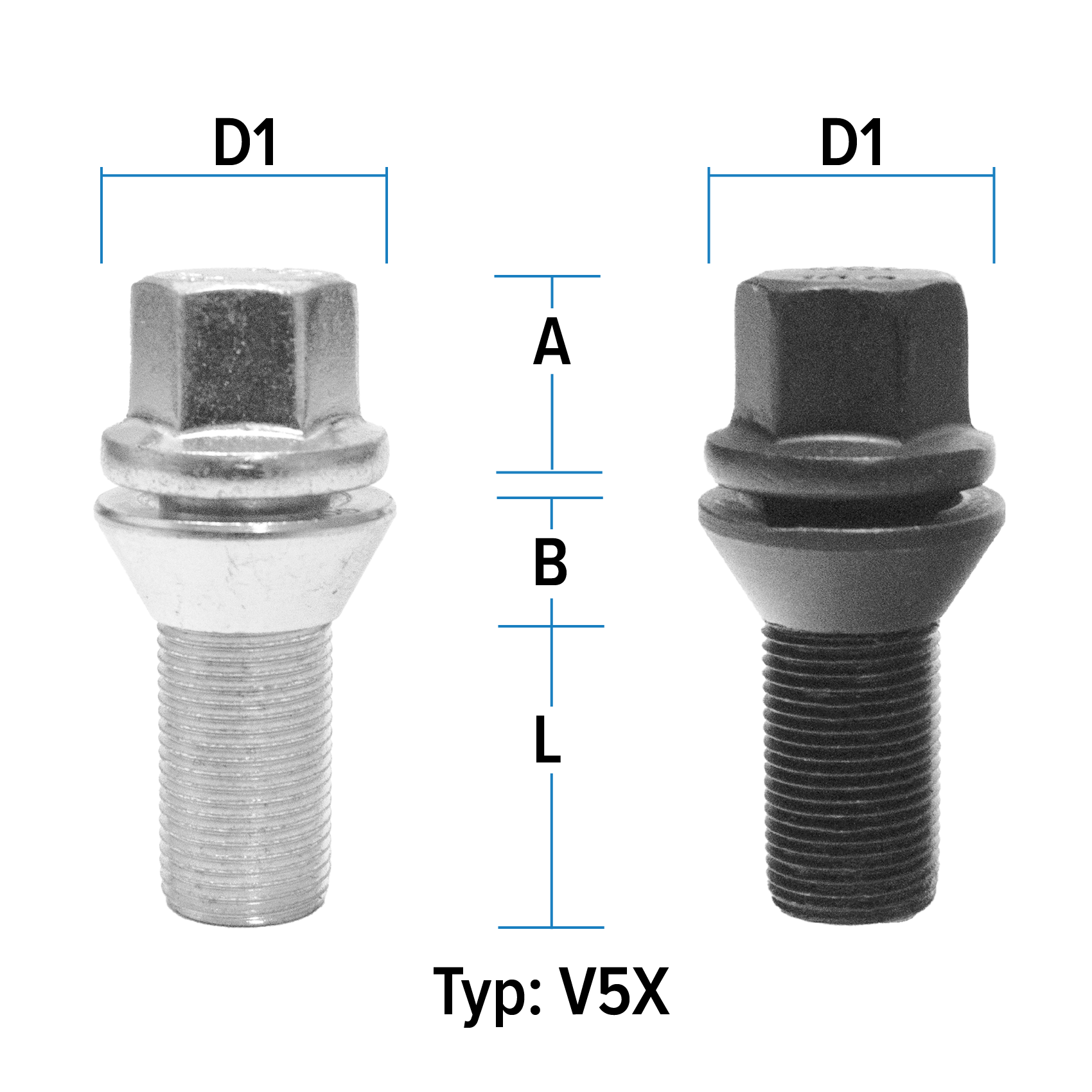 wheel spacers - Wheel bolt M15X1,25 conical 60° two-pieced type V5X ...